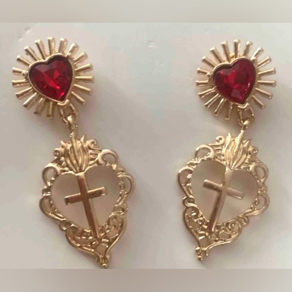 Jewelry | Sacred Heart Cross Exploding Sunburst Red Fiery Ornate ...